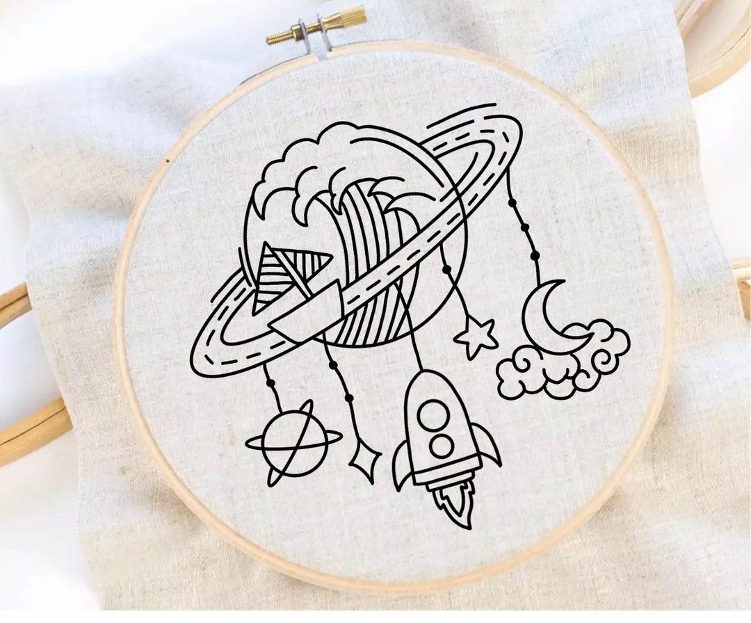 Space Embroidery Pattern Moon Embroidery Pattern Rocket Embroidery ...