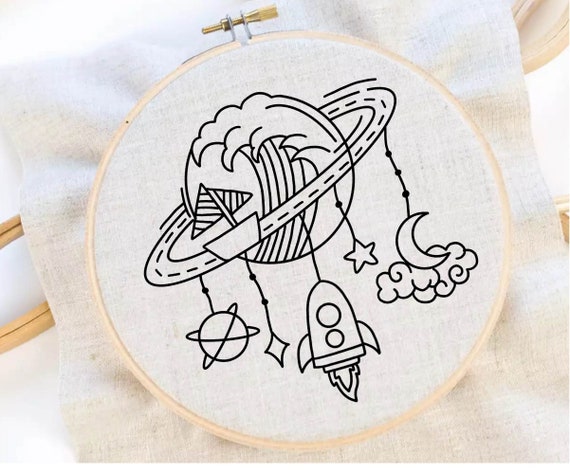 Space Embroidery Pattern Moon Embroidery Pattern Rocket - Etsy