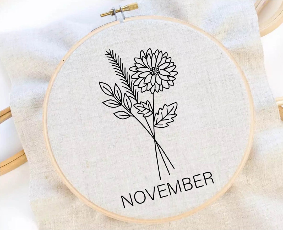 Birth Month Flower Embroidery Pattern November Flower Embroidery ...