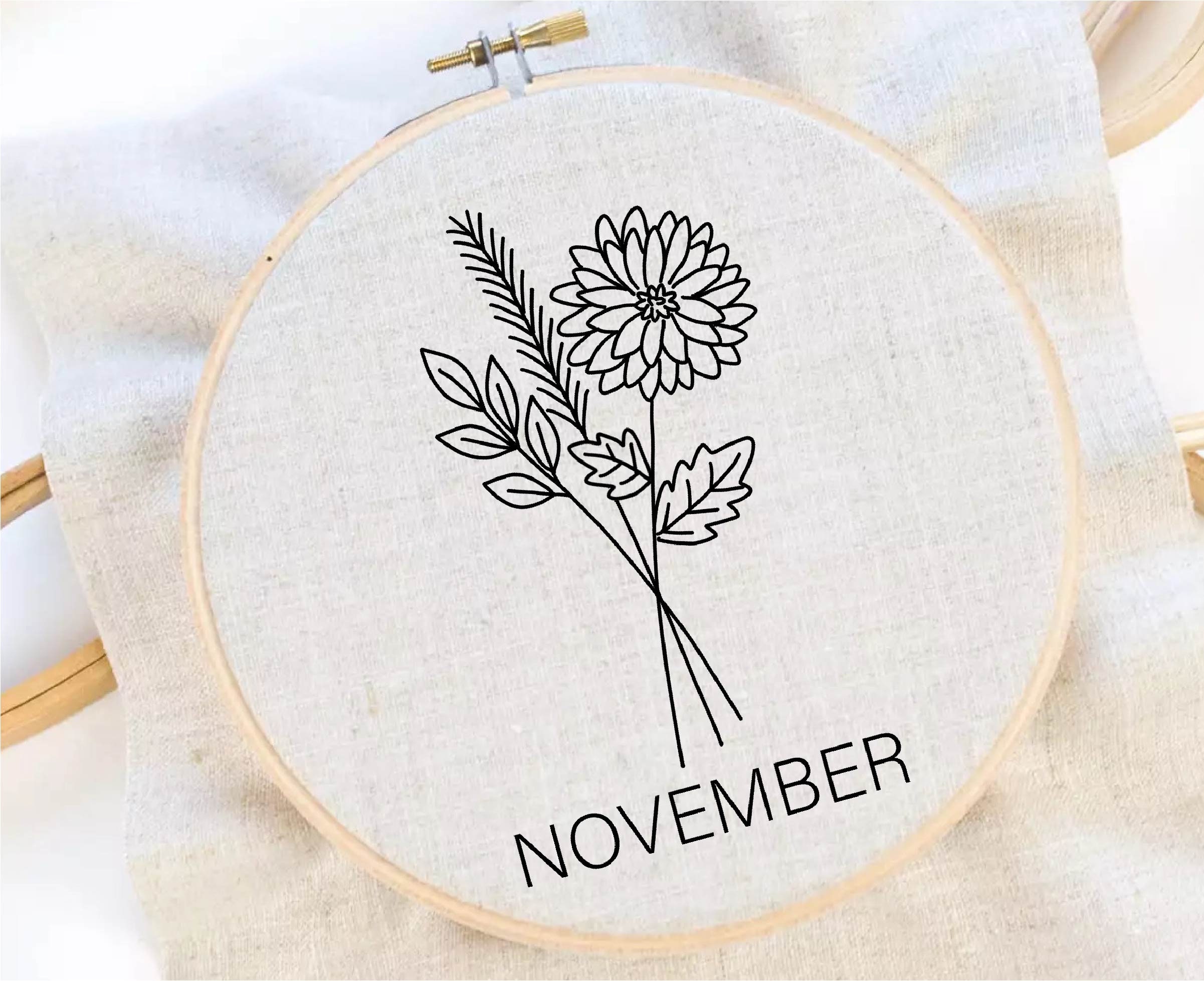 Birth Month Flower Embroidery Pattern November Flower Embroidery ...