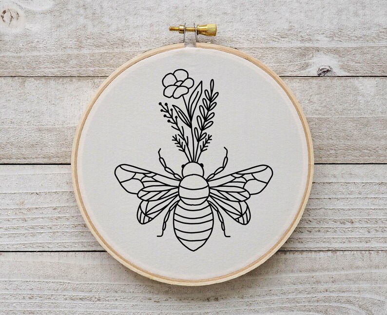 Bee and Flower Embroidery Pattern Bee Embroidery Pattern - Etsy