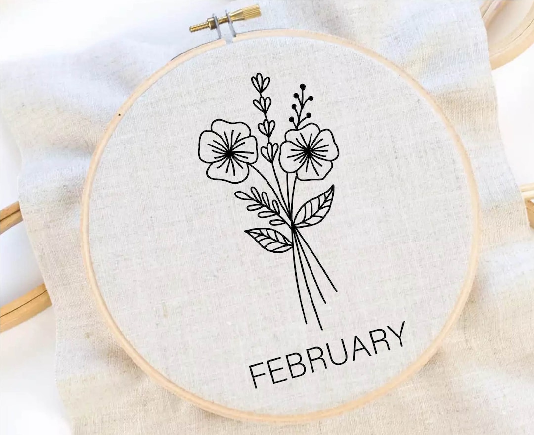 Birth Month Flower Embroidery Pattern February Flower Embroidery Violet ...