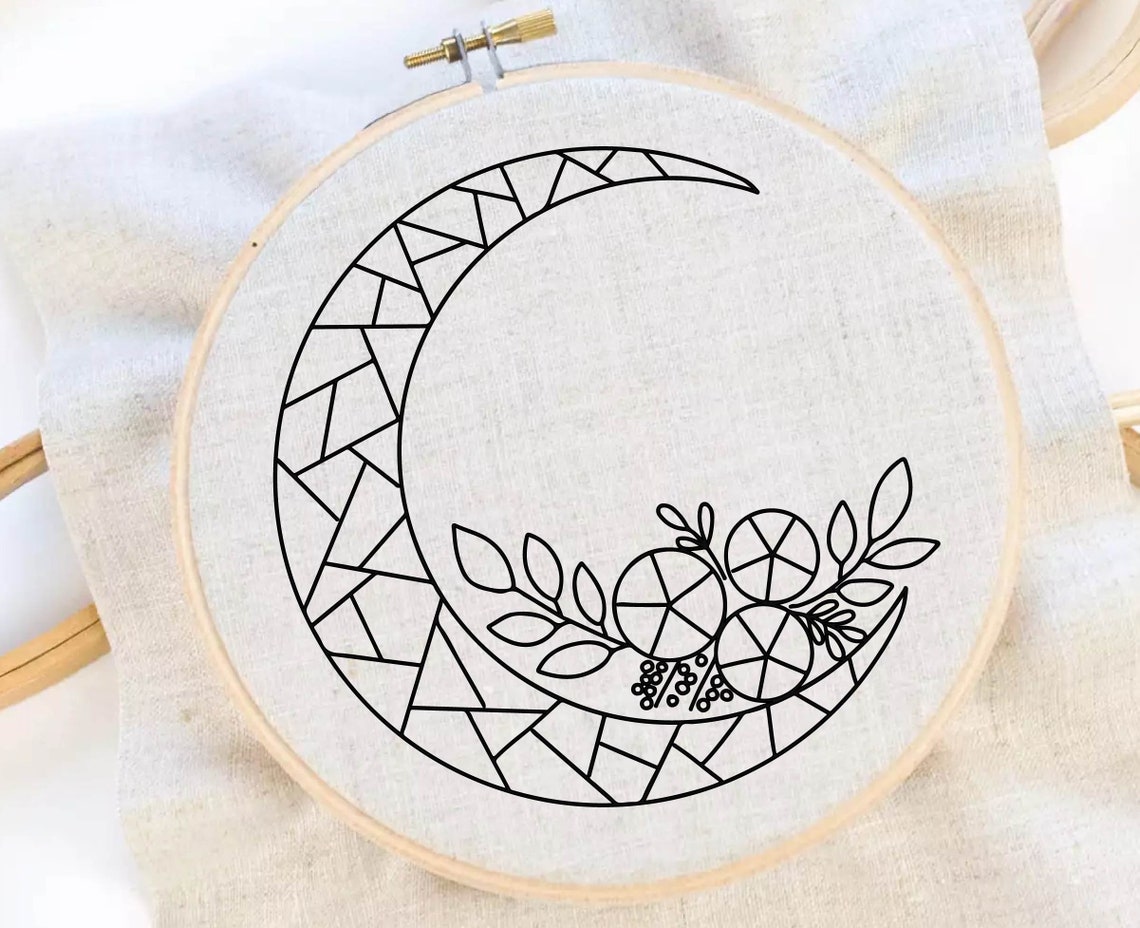 Moon and Roses Embroidery Pattern Moon Flower Embroidery - Etsy