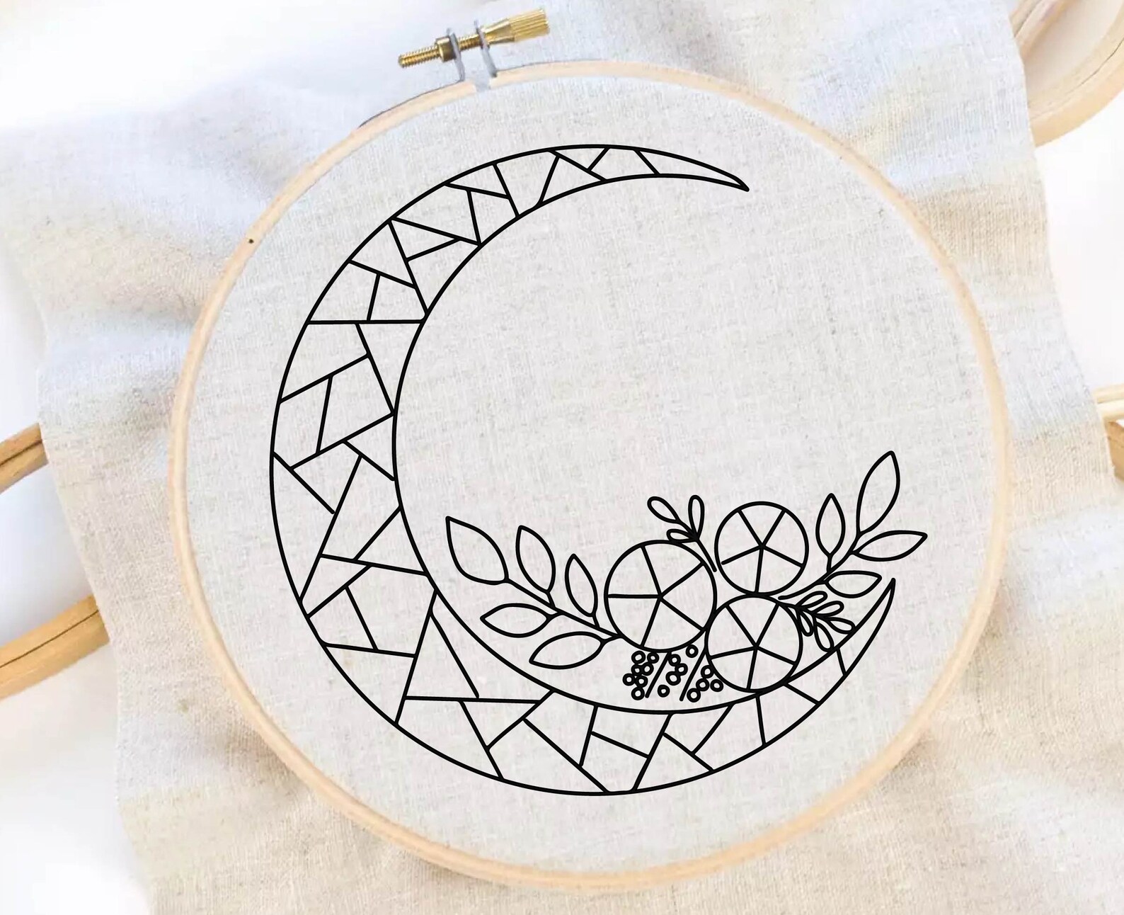 Moon and Roses Embroidery Pattern Moon Flower Embroidery - Etsy