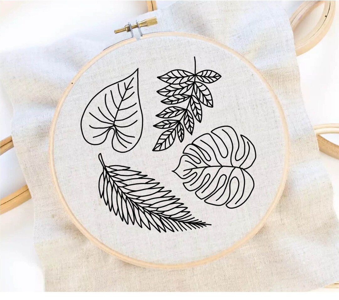 Leaves Hand Embroidery Pattern Botanical Embroidery Leaf Pattern Plants ...