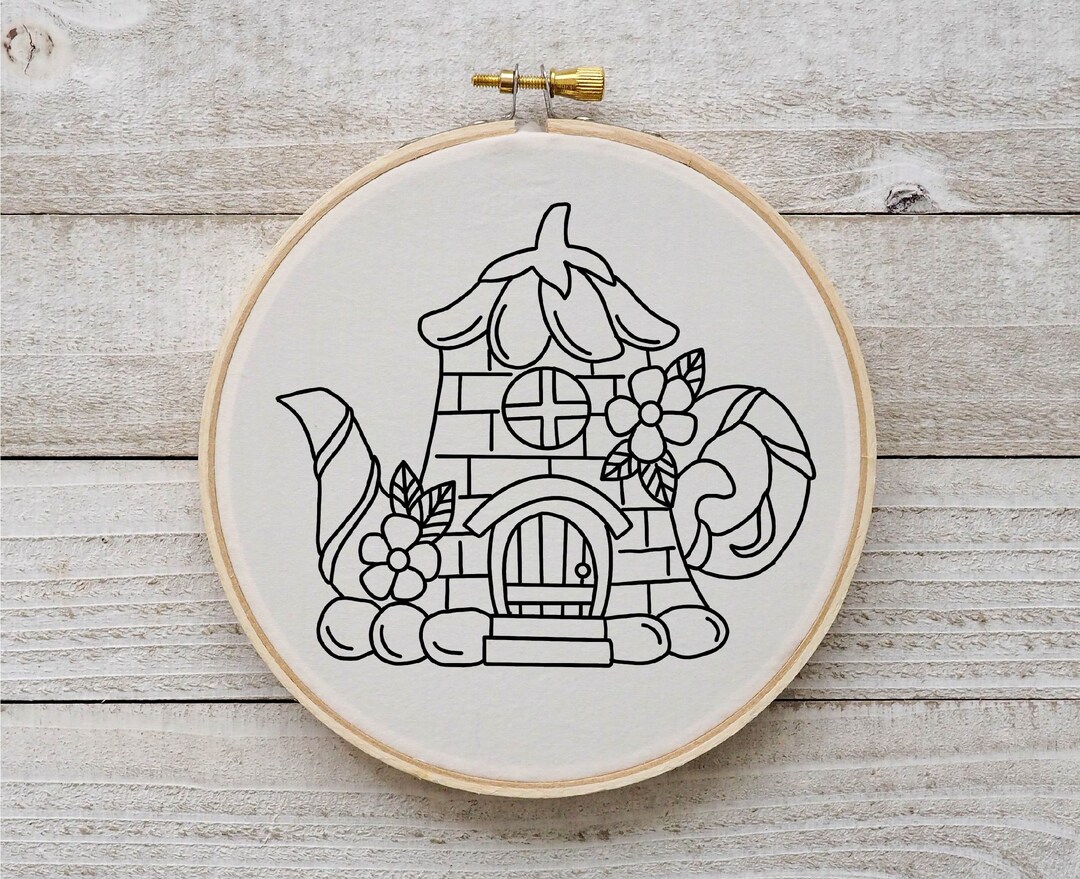 Tea Pot House Embroidery Pattern Cute Tea Pot Hand Embroidery Flower ...
