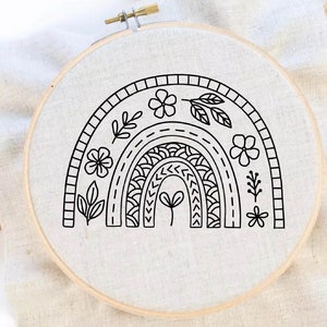 Rainbow Flowers Embroidery Pattern Boho Embroidery Rainbow Hand ...