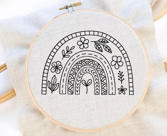 Rainbow Flowers Embroidery Pattern Boho Embroidery Rainbow - Etsy
