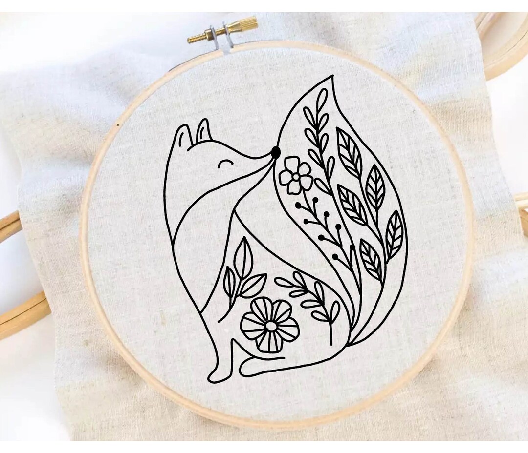 Fox Embroidery Pattern Fox and Flower Embroidery Pattern Woodland ...