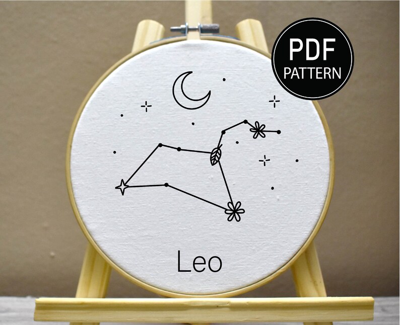 Leo Embroidery Pattern Zodiac Embroidery Flower Zodiac Sign - Etsy