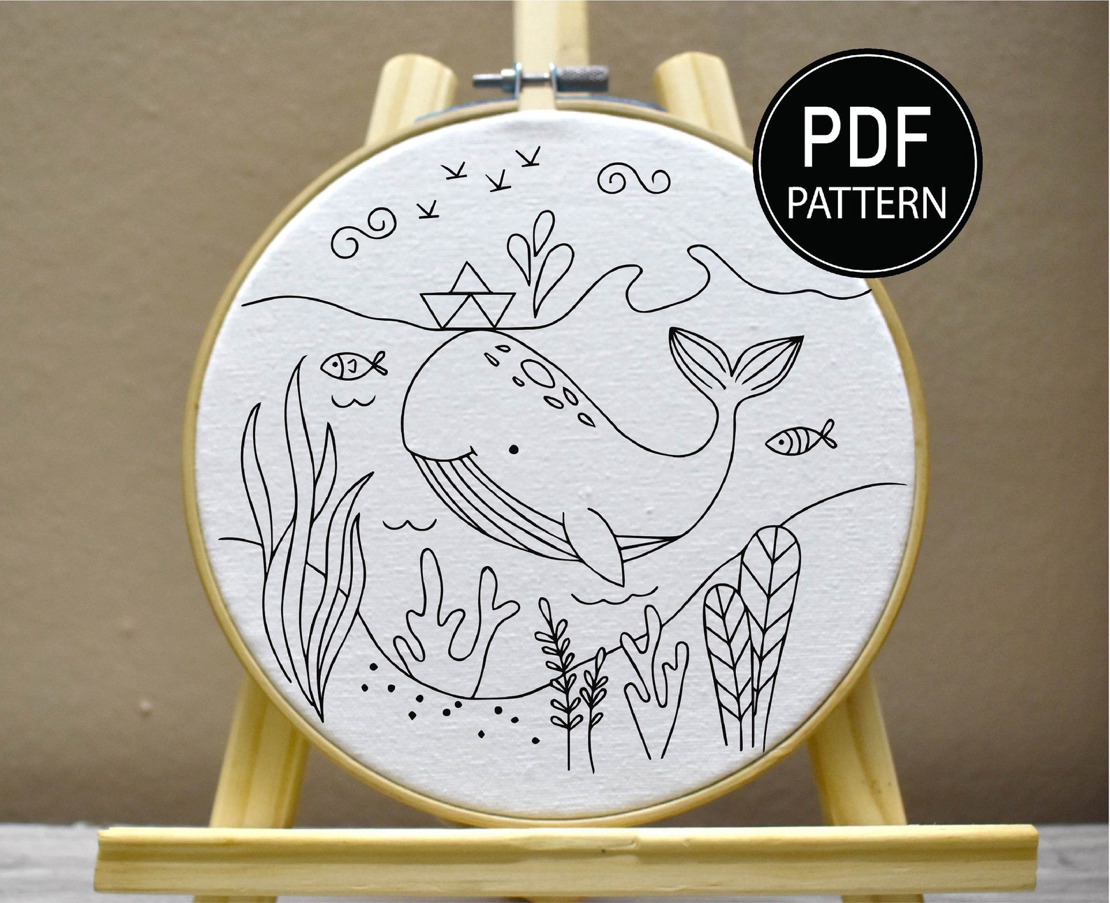 Whale and Ship Embroidery Pattern Embroidery Kit Whale Pattern Hand ...