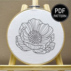 Flower Peony Embroidery Pattern Floral Line Art Embroidery Pattern ...