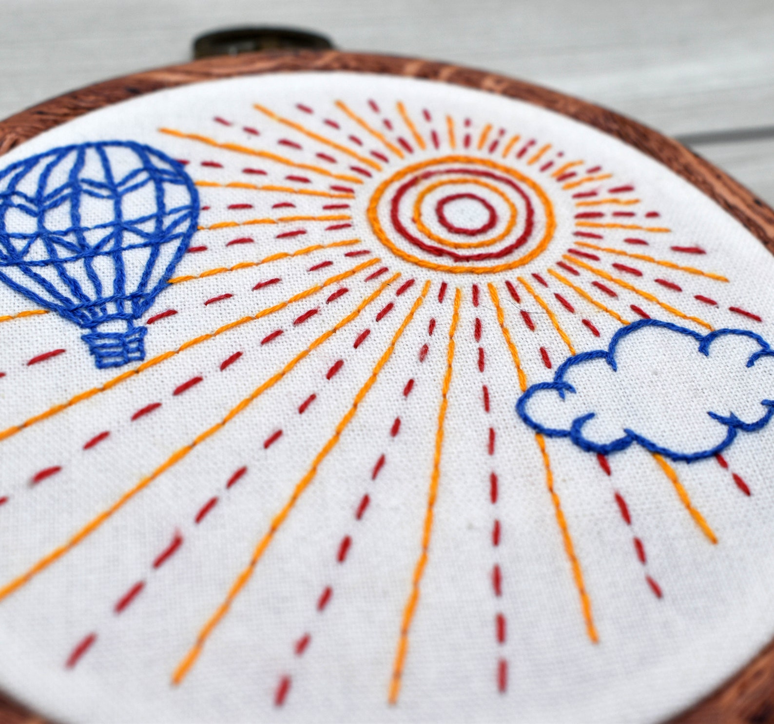 Hot Balloon Embroidery Pattern Sunshine Embroidery Hot Air Balloon Hand ...