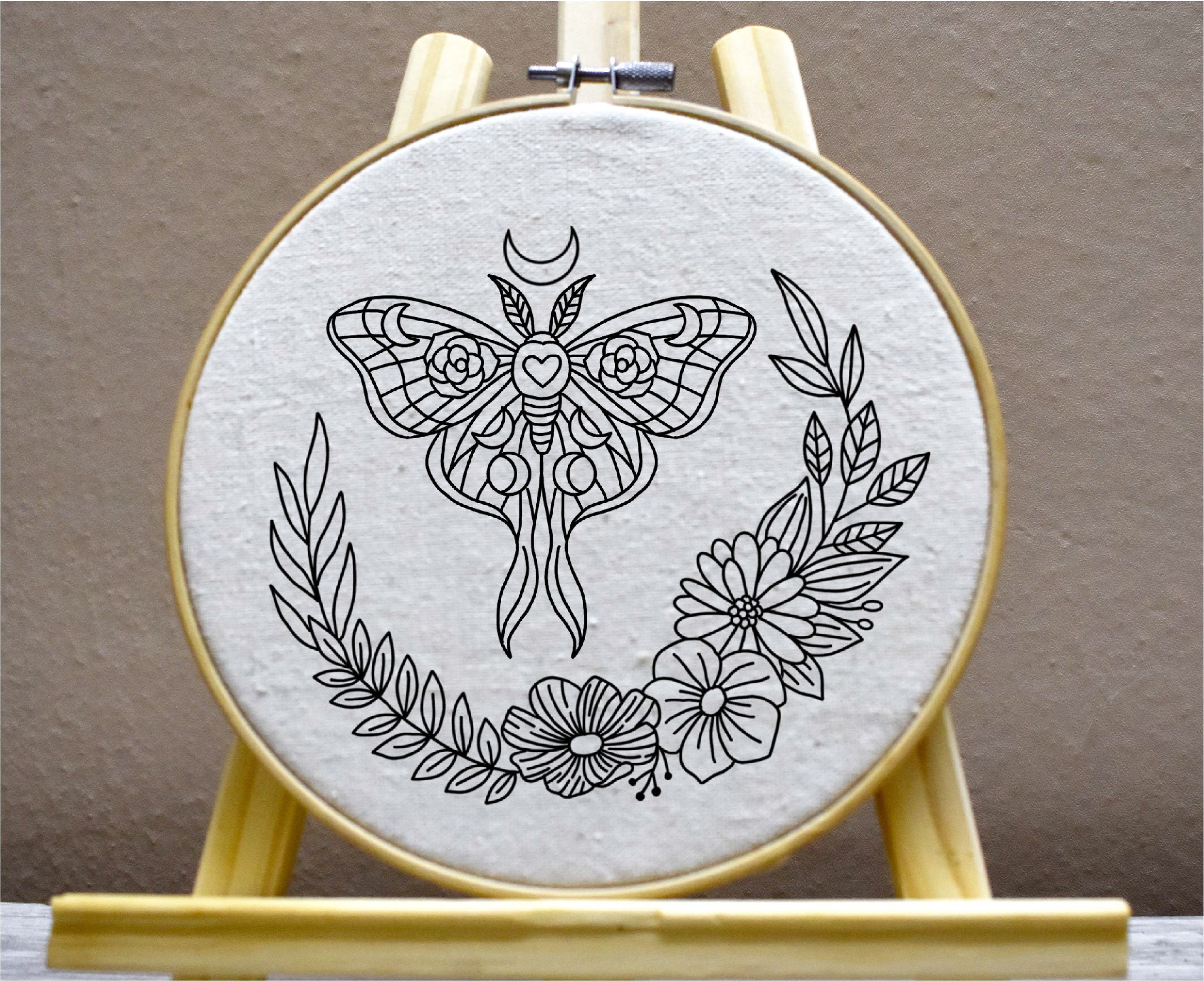 Flower Moth Embroidery Pattern Flower Embroidery Pattern - Etsy