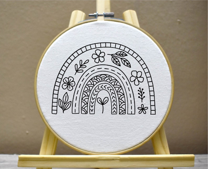 Rainbow Flowers Embroidery Pattern Boho Embroidery Rainbow - Etsy