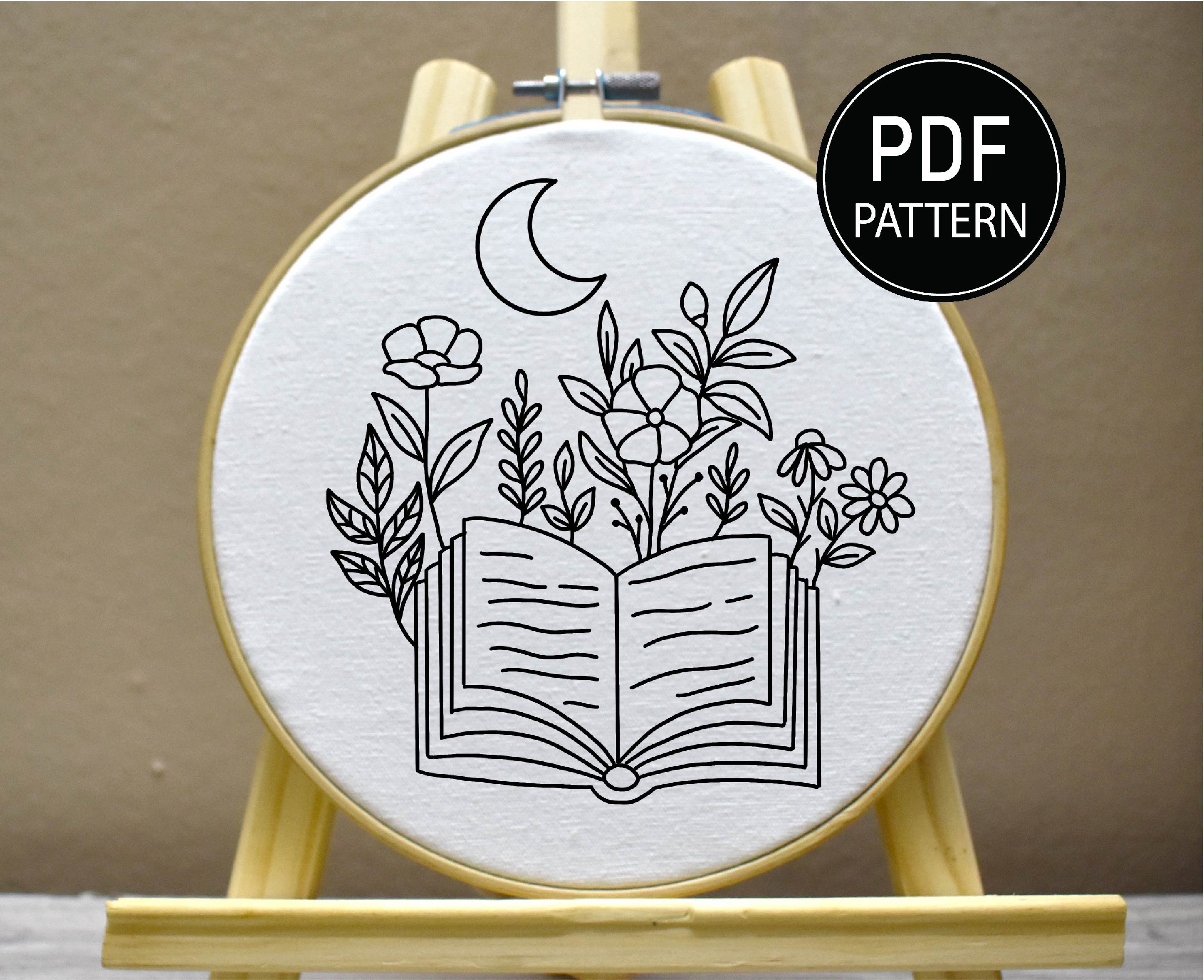 Book Flower Embroidery Pattern Book Lover Embroidery Reading Embroidery ...