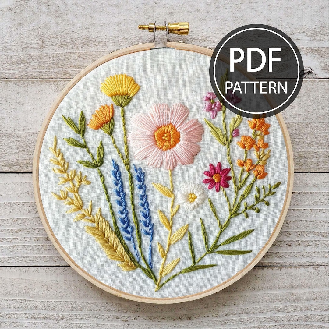 Flower Embroidery Pattern Floral Embroidery Pattern Flower Bouquet ...
