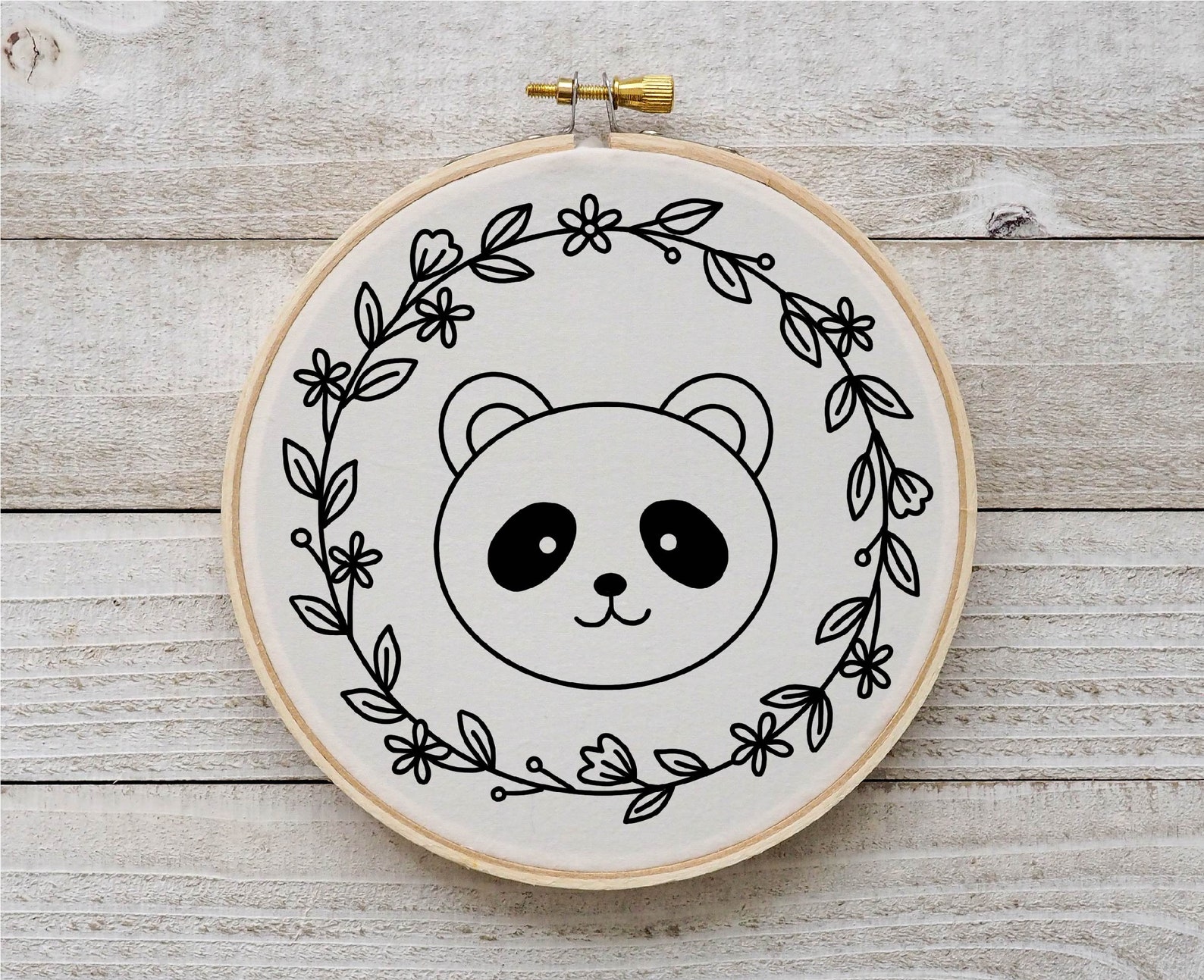 Panda Embroidery Pattern Panda Wreath Embroidery Pattern - Etsy