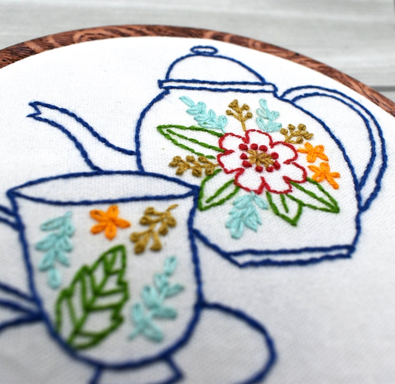 Tea Cup Set Embroidery Pattern Tea Cup Embroidery Pattern | Etsy