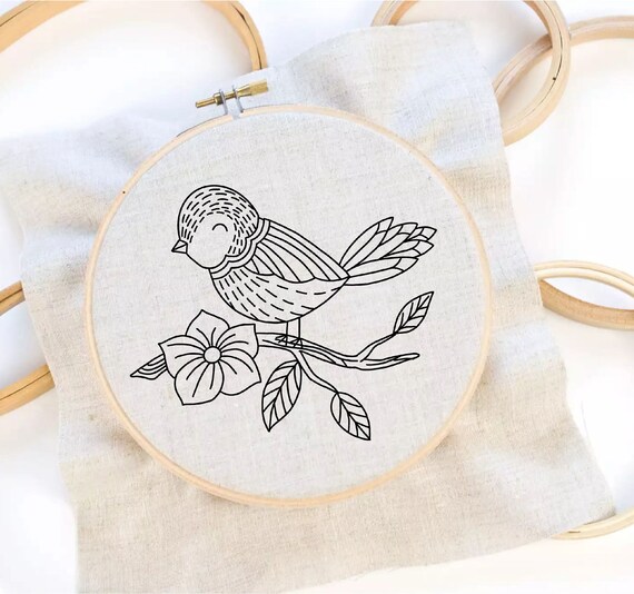 Bird Hand Embroidery Pattern Bird Flower Embroidery Cute Bird - Etsy
