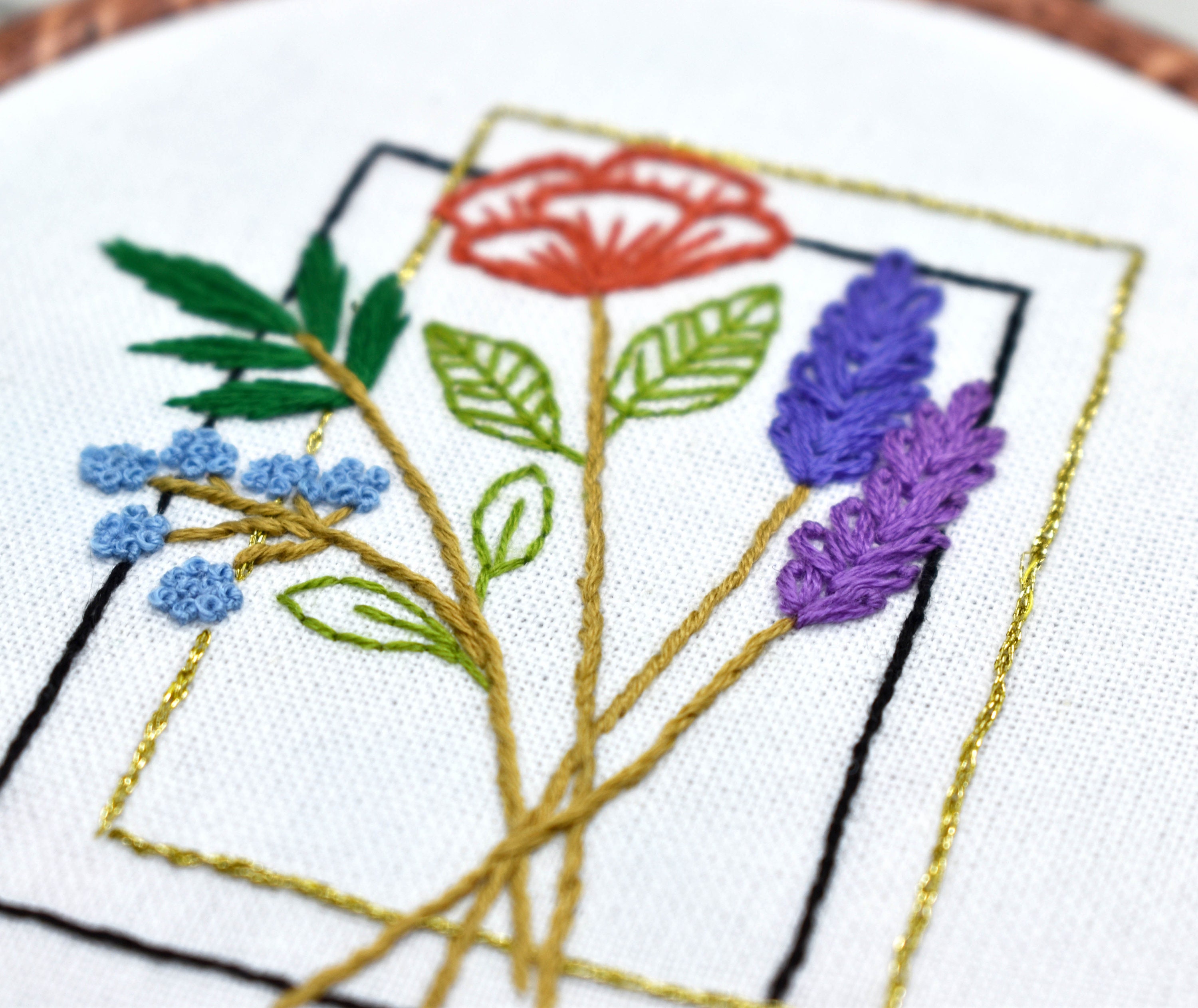 Flower Frame Embroidery Pattern floral Embroidery Pattern | Etsy