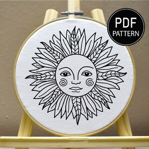 Sun Embroidery Pattern Sunflower Embroidery Celestial Embroidery ...