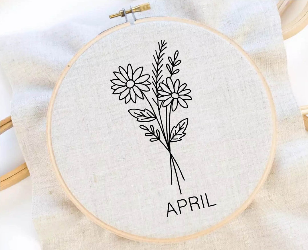 Birth Month Flower Embroidery Pattern April Flower Embroidery Daisy ...