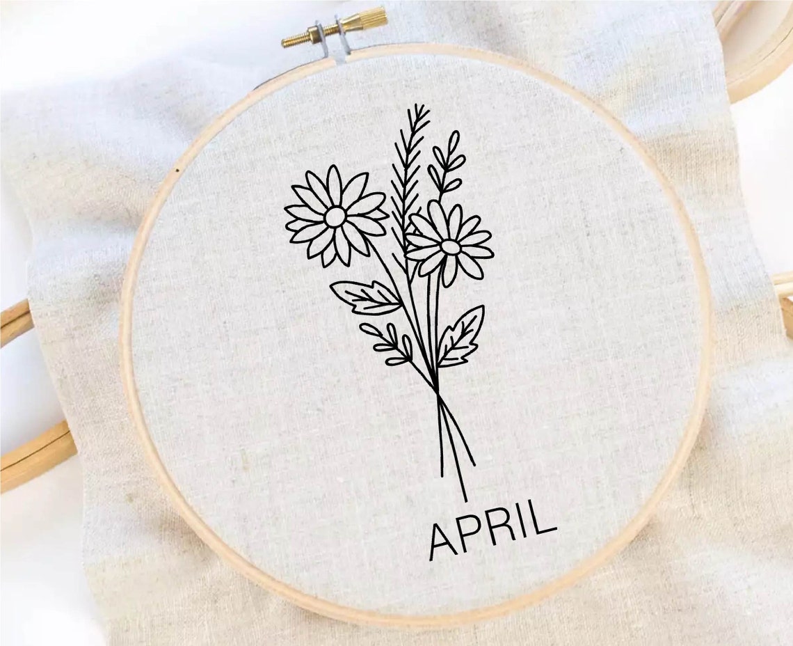 Birth Month Flower Embroidery Pattern April Flower Embroidery - Etsy