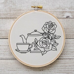Flower Tea Set Embroidery Pattern Tea Cup Hand Embroidery Tea Cup and ...