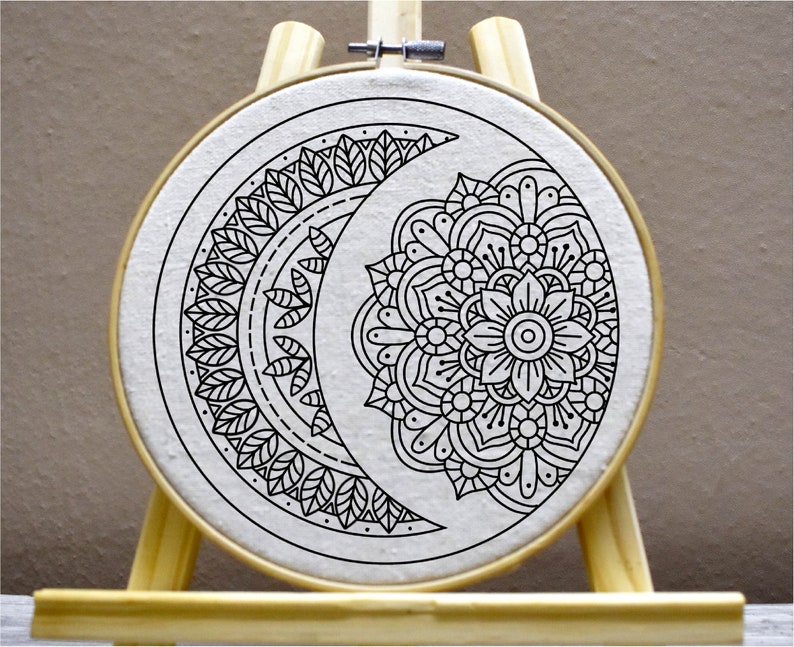 Mandala Embroidery Pattern Mandala Hand Embroidery Moon Mandala Embroidery Pattern Flower ...