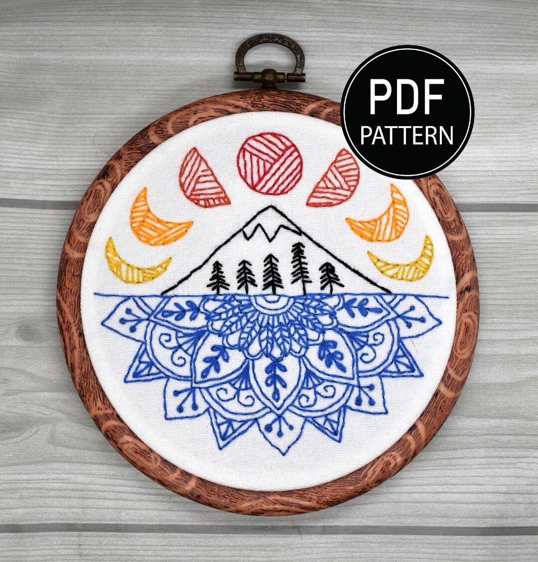 Lunar Phases Mandala Embroidery Pattern Moon Phases Embroidery Mountain ...