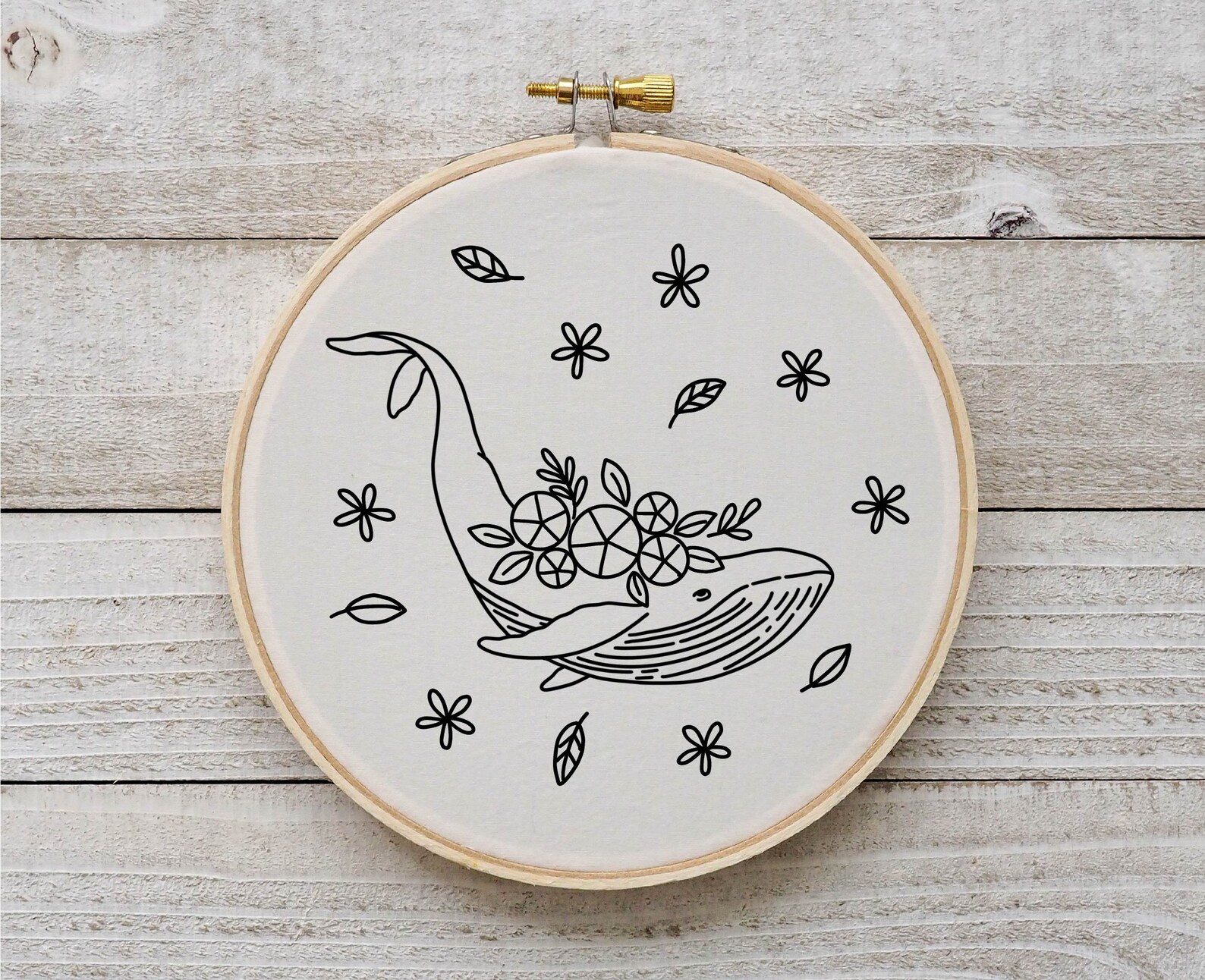 Whale Flower Embroidery Pattern Sea Whale Embroidery Whale - Etsy