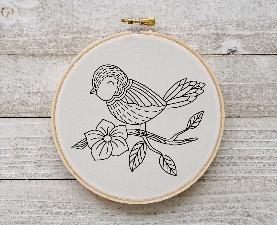 Bird Hand Embroidery Pattern Bird Flower Embroidery Cute Bird - Etsy