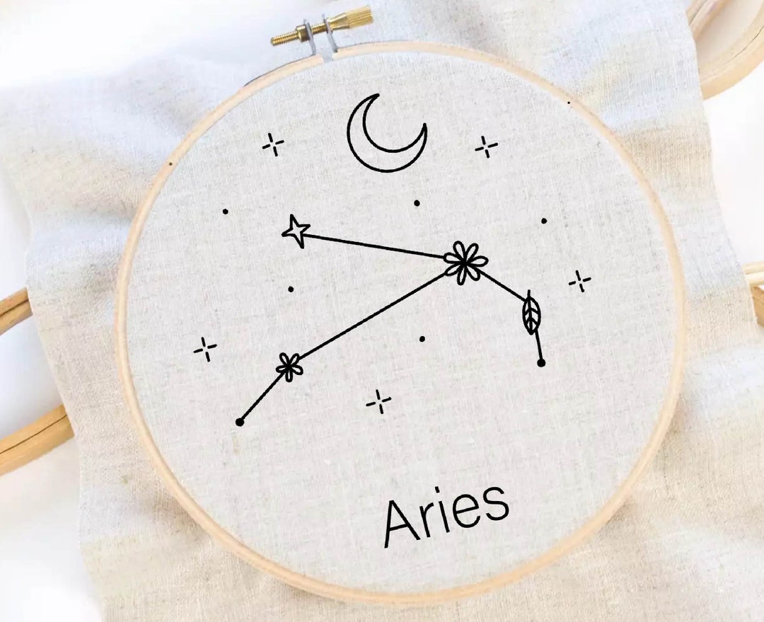 Aries Embroidery Pattern Zodiac Embroidery Flower Zodiac Sign Hand ...
