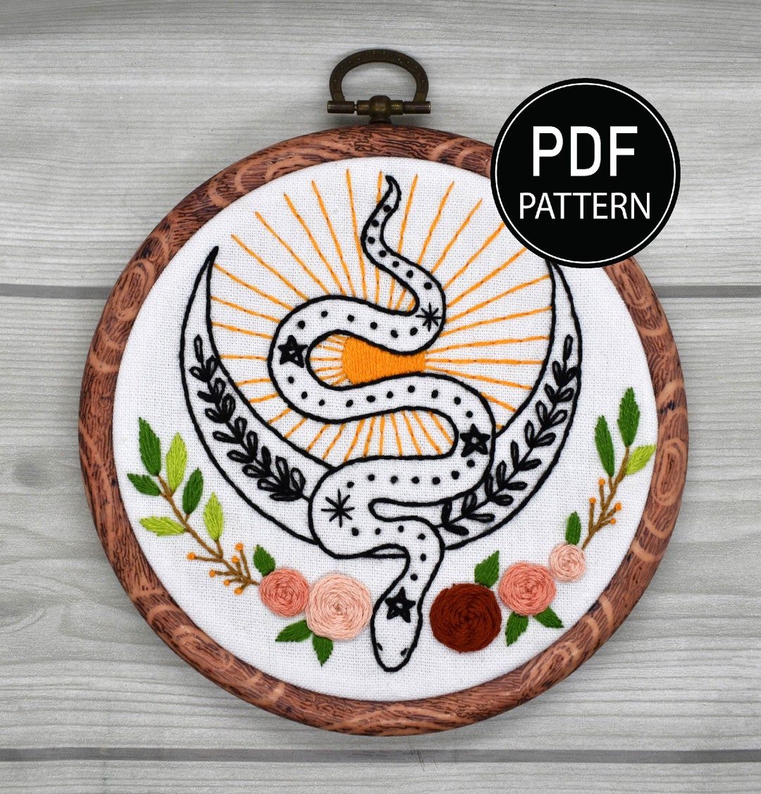 Snake and Roses Embroidery Pattern Snake Embroidery Pattern Snake Moon ...