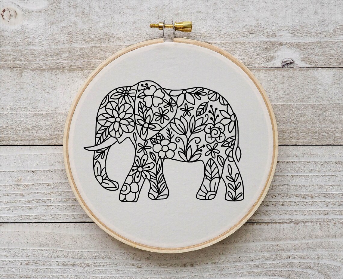Elephant Art Embroidery Flower Embroidery Animal Art Embroidery Pattern ...