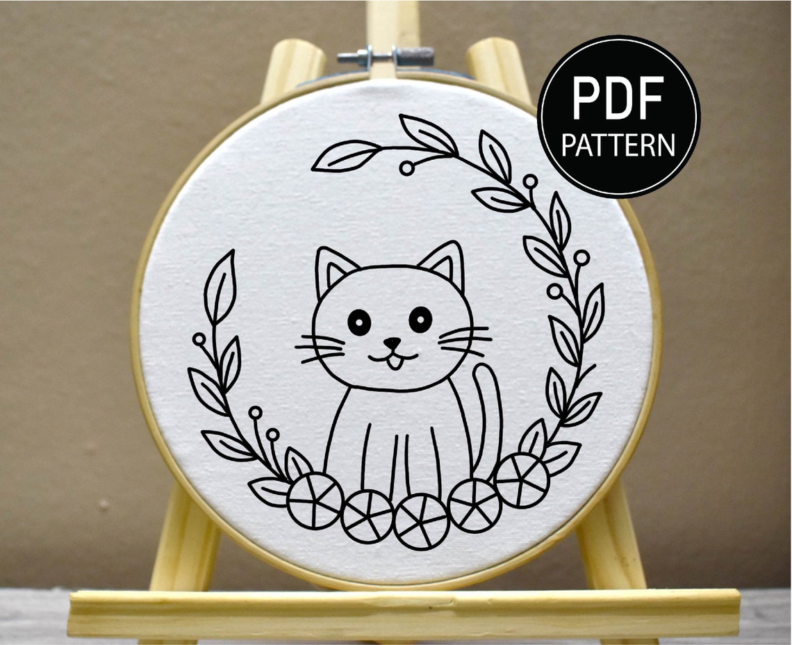 Flower Cat Embroidery Pattern Flower Wreath Embroidery Cat - Etsy