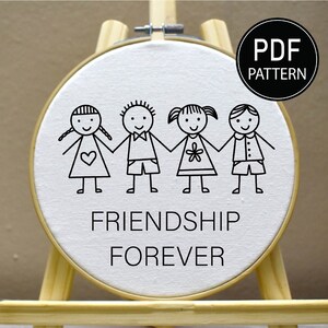Friendship Embroidery Pattern Kid Hand Embroidery Pattern Cute Little ...