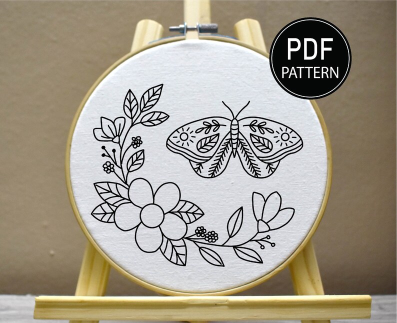 Flower Moth Embroidery Pattern Moth Embroidery Pattern Insect - Etsy