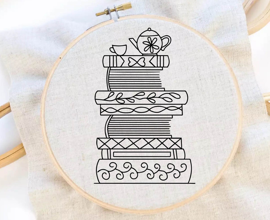 Stack of Books Embroidery Pattern Reading Embroidery Sampler Pattern ...