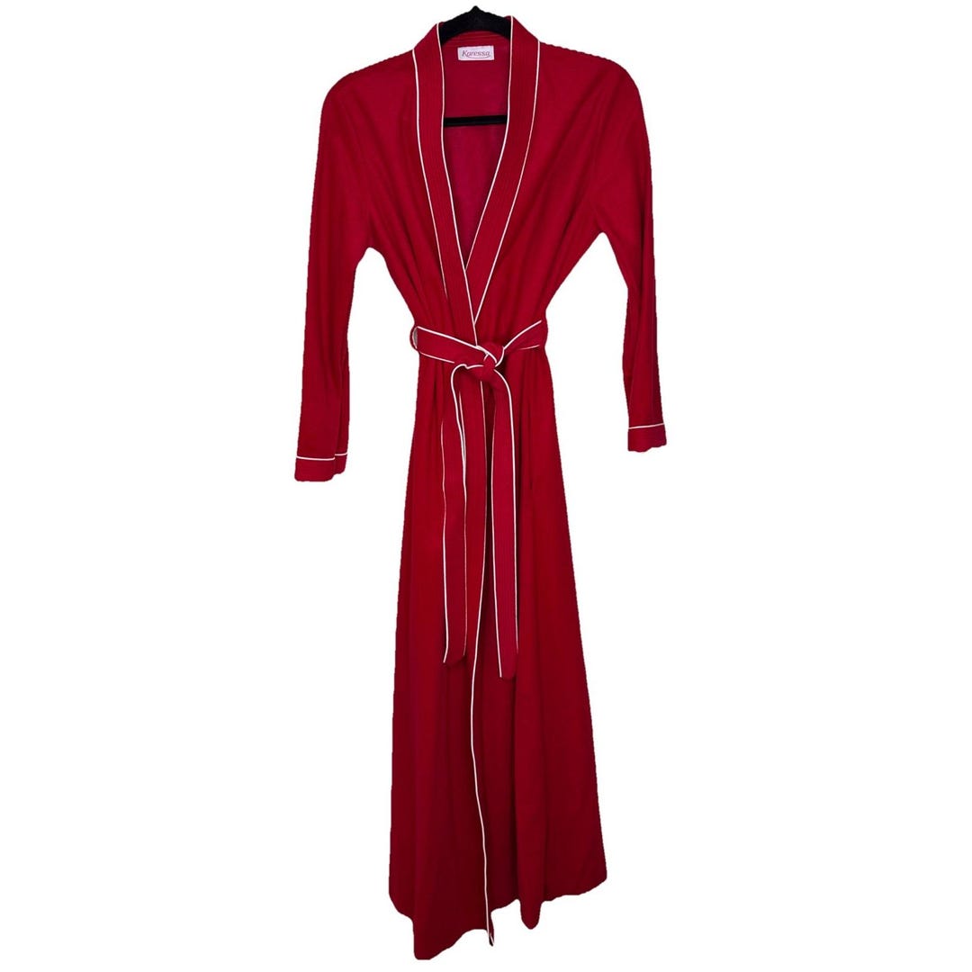 Vintage Karessa Red Velour Long Robe Wrap Around Women's Small Medium ...