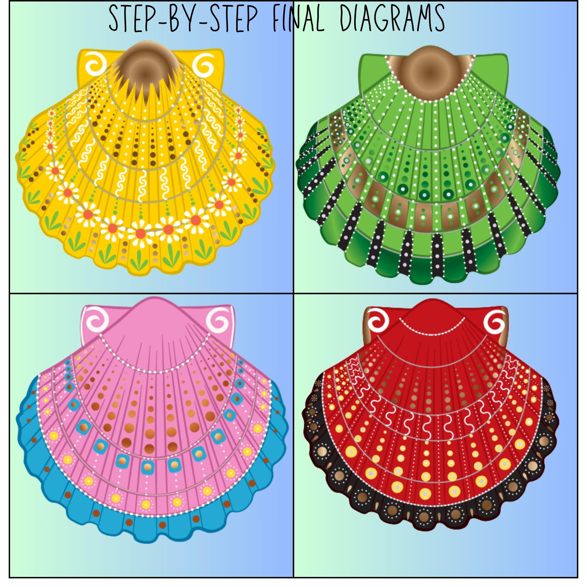 Painted Scallop Shell Patterns, Digital Downloads, Instant Shell Art ...