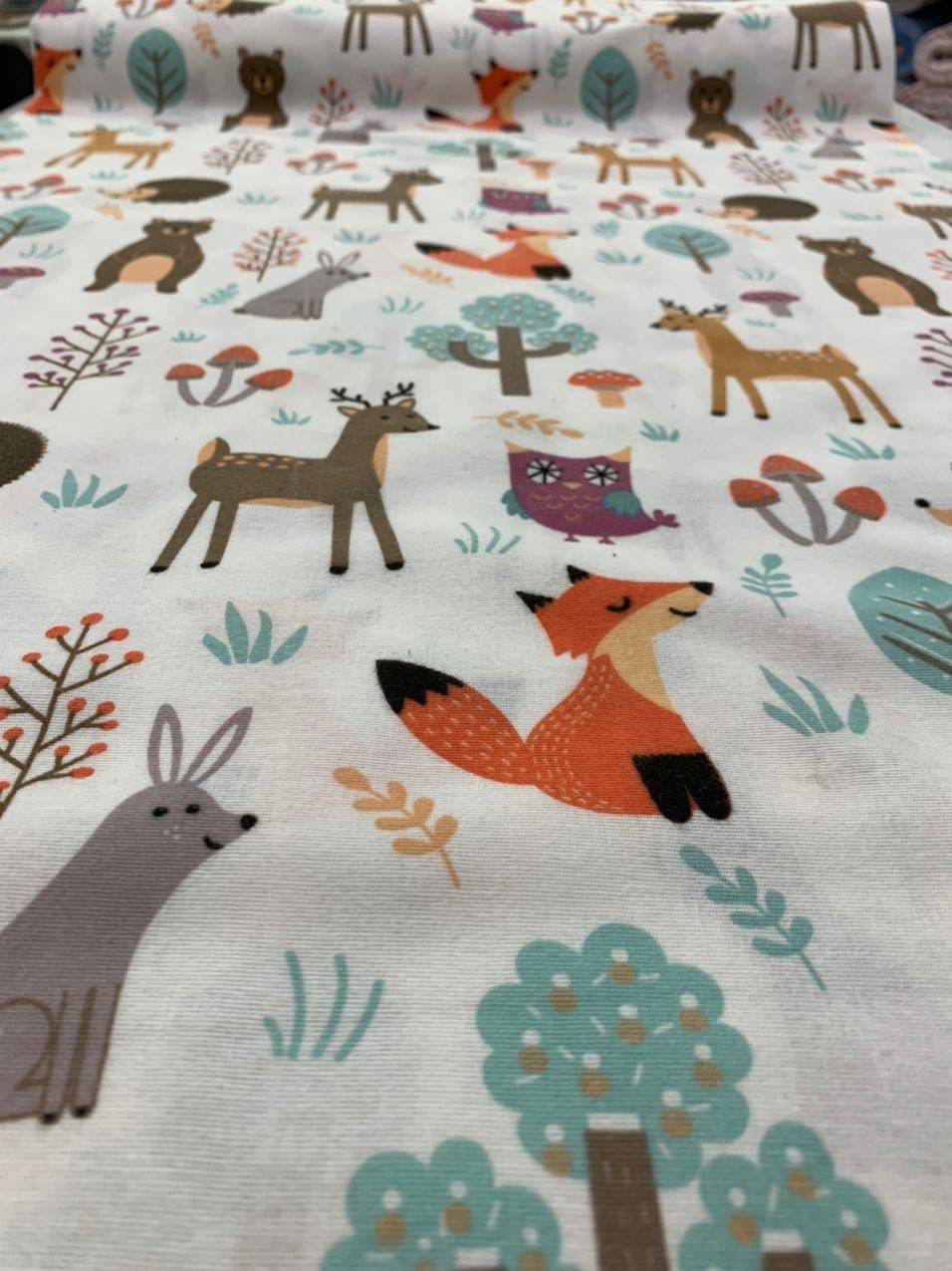 Woodland forest animals. Brushed Flannel Cotton fabric. | Etsy