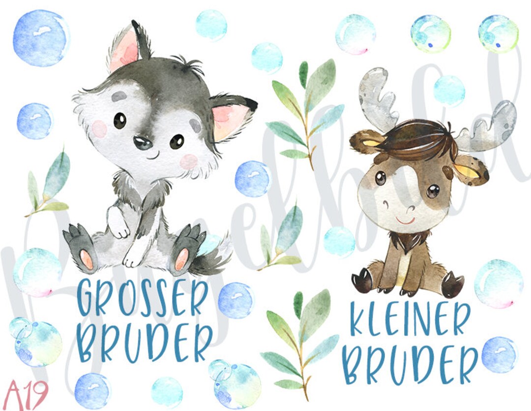 Bügelbild Wolf,Bügelbild Großer Bruder, kleiner Bruder,Applikation ...