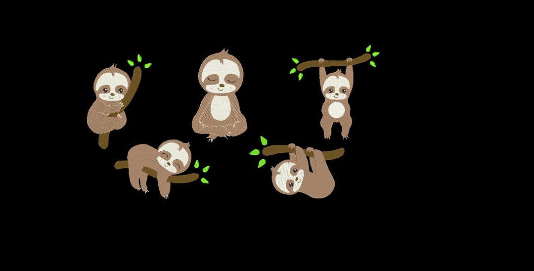 Sloth Embroidery Design SET MINI 4 Sizes Each Design, 20 Files!! - Etsy