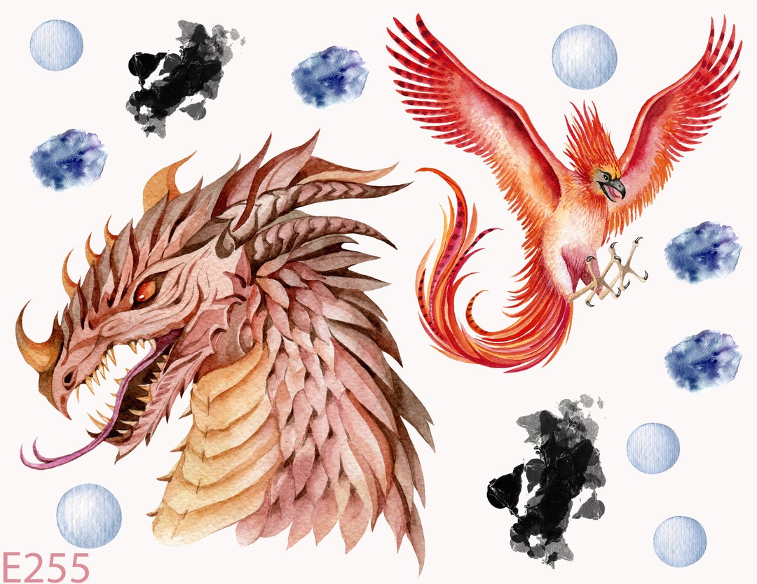 Fabelwesen, Drachen, Phoenix Bügelbild, Vinylsticker oder Stoffpatch ...