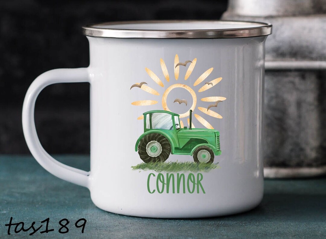 Tractor Mug, Boys Mug, Kindergarten Mug, Plastic Mug or Enamel Mug With ...