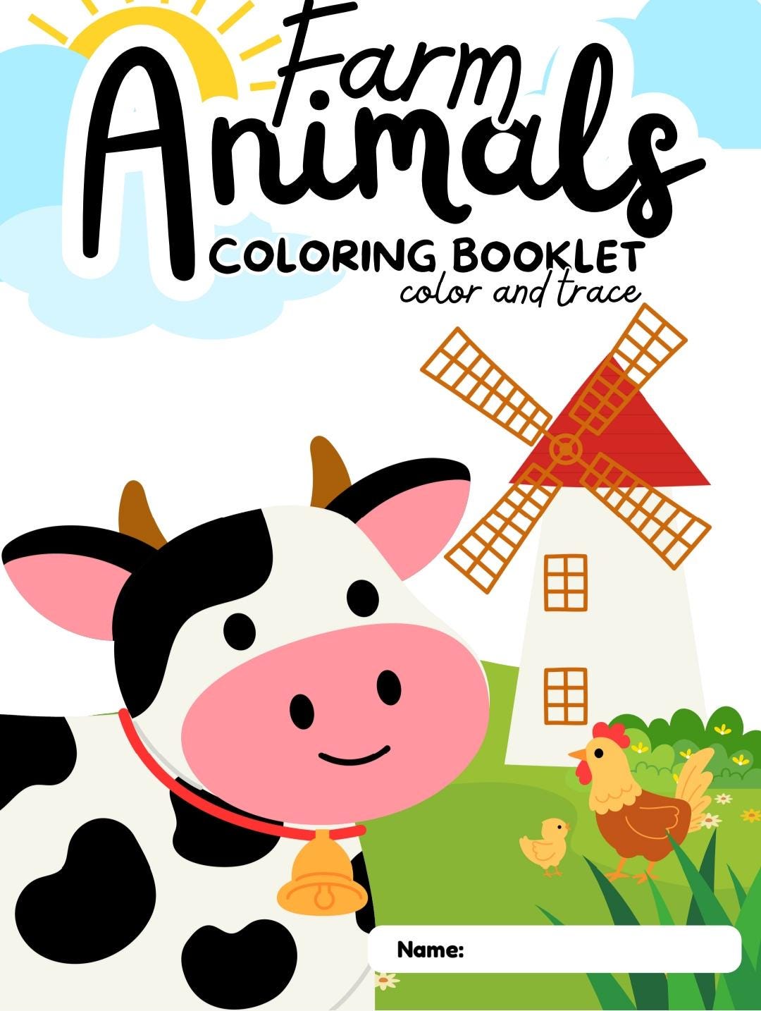 Farm Animals Coloring and Tracing Book for Kids, Preschool Activity PDF ...