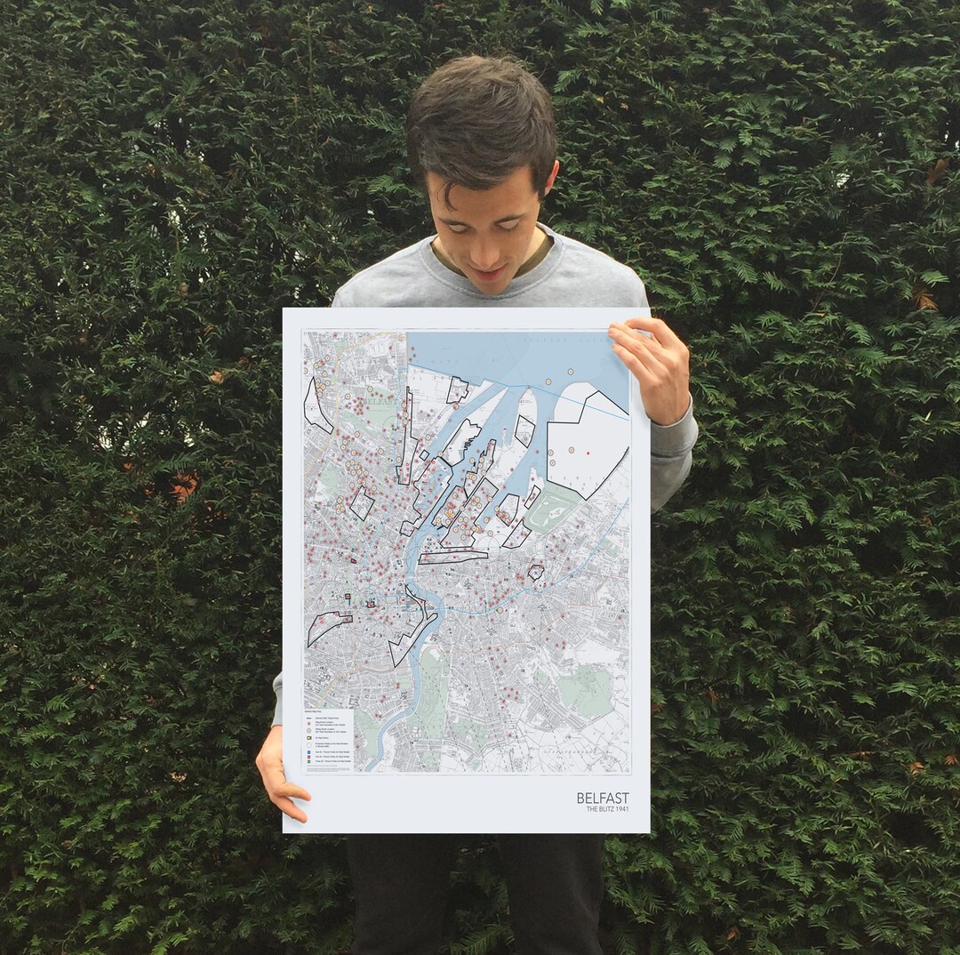 Belfast Blitz Map, April / May 1941, WW2 Poster Available in Two Sizes ...