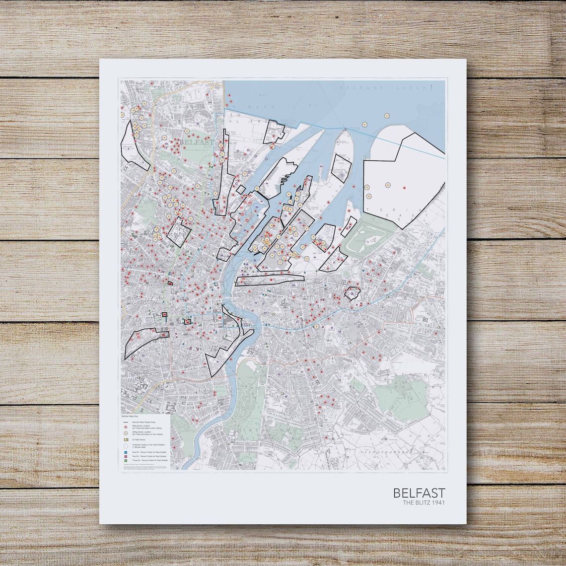 Belfast Blitz Map, April / May 1941, WW2 Poster Available in Two Sizes ...